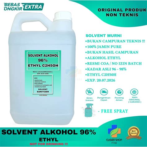 Jual ALKOHOL 96 5 LITER FOOD GRADE ETHYL CHEMICAL Shopee Indonesia