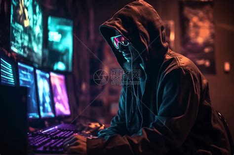 戴帽子黑客破解代码图片素材 正版创意图片600034037 摄图网