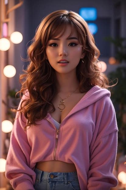 Premium Ai Image A Model In A Pink Hoodie With A Pink Hoodie On
