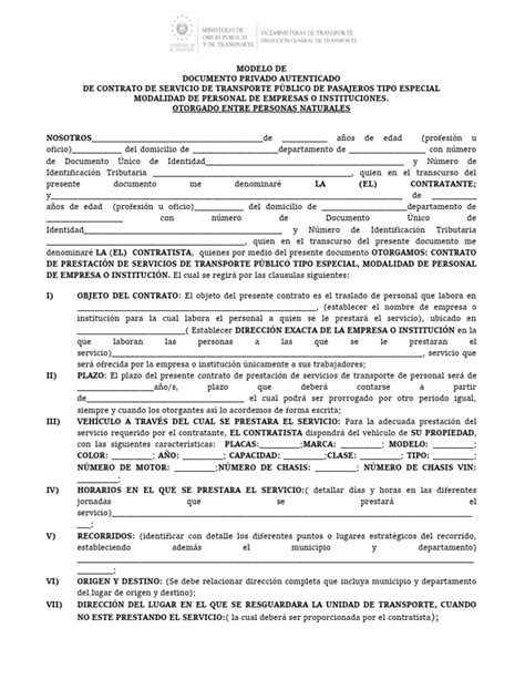 Contrato De Transporte Modelo Pdf