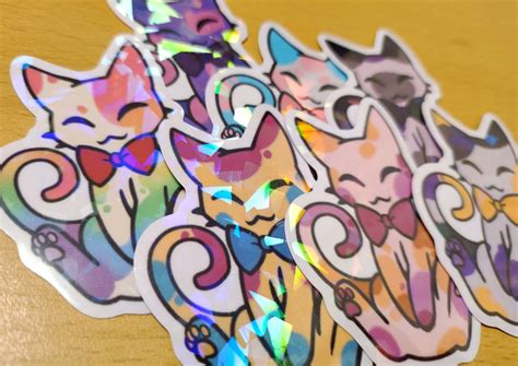 Pride Cats Holographic Vinyl Stickers Lgbt Gay Lesbian Bi Pan Ace