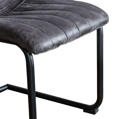 Set Of 2 Arlington Dark Grey Faux Leather Industrial Cantilever Dining