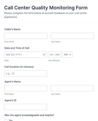 Call Center Quality Monitoring Form Template Jotform