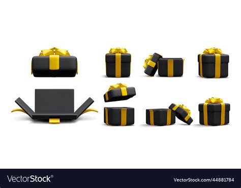 Set Of 3d Realistic Black Gift Boxes With Gold Vector Image