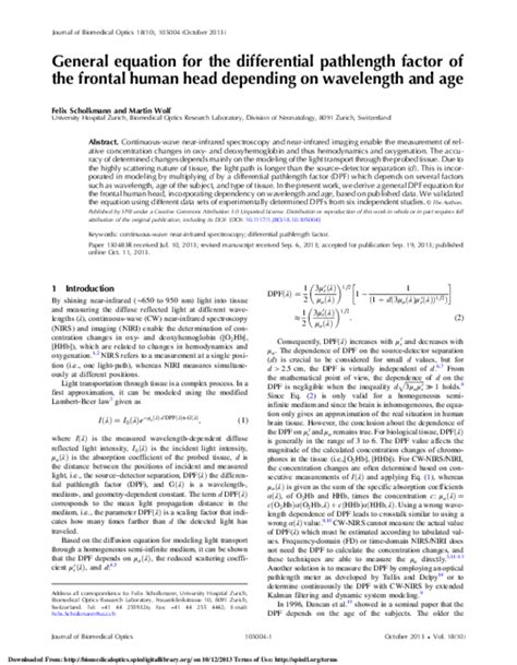 Pdf General Equation For The Differential Pathlength Factor Of The