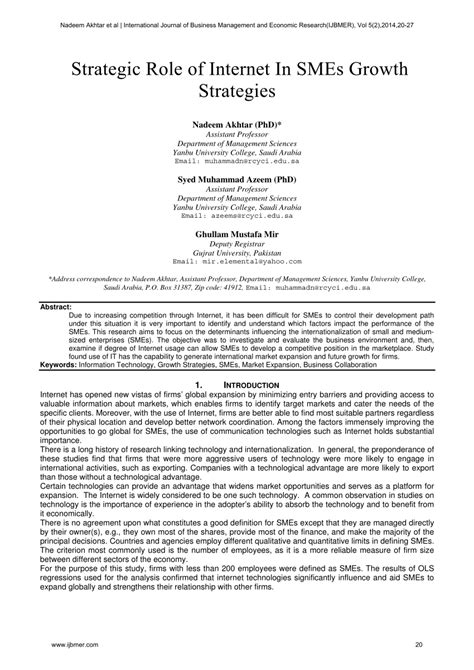 Pdf Strategic Role Of Internet In Smes Growth Strategies