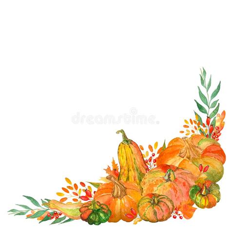 Composition Daquarelle Des Citrouilles Et Des Feuilles Dautomne De La