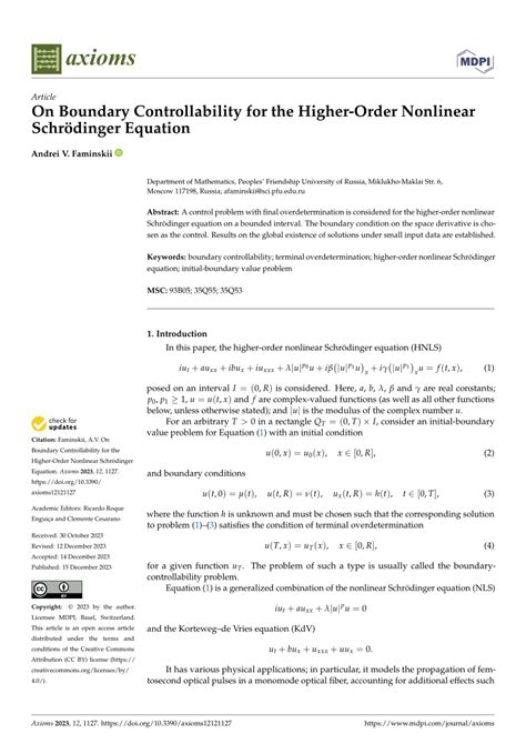 Pdf On Boundary Controllability For The Higher Order Nonlinear Schrödinger Equation