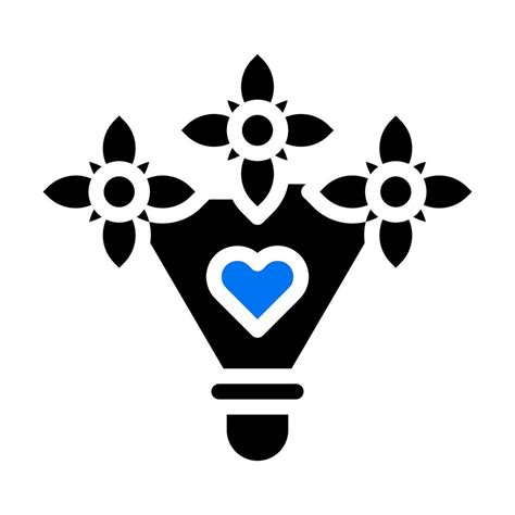 Bouquet Icon Solid Blue Black Style Valentine Illustration Vector