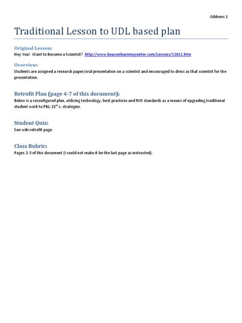 Traditional Lesson To Udl Based Plan Retrofit Plan Page 4 7 Of This Document Pdf Science