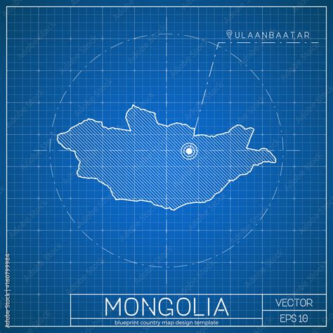 Mongolia Blueprint Map Template With Capital City Ulan Bator Marked On