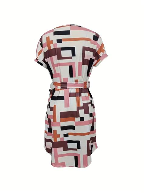 فستان بأربطة ملونة من الأمام ، فستان كاجوال بأكمام قصيرة Temu Saudi