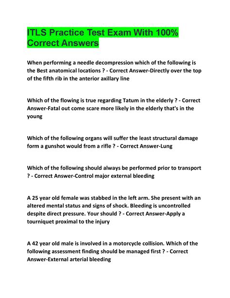 Itls Practice Test Exam With 100 Correct Answers Exams Advanced Education Docsity