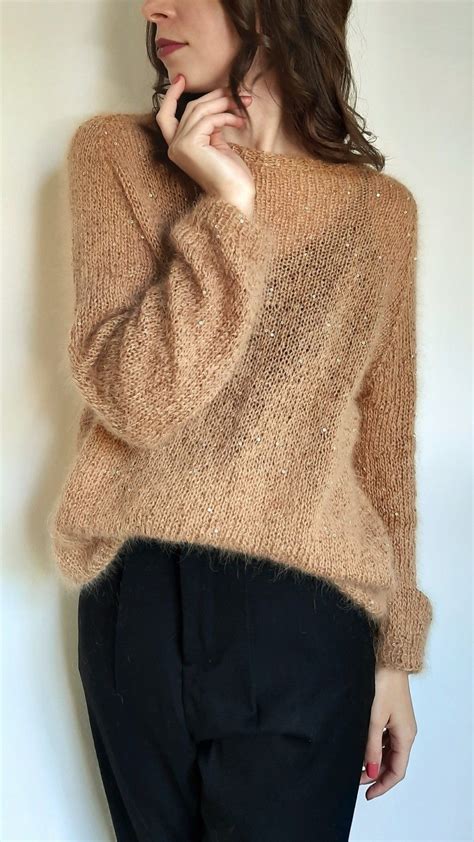 Карамельный свитерок из пуха норки с микропайетками в тон Mohair Sweater Sweaters Mohair