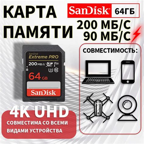 Sandisk Карта памяти Extreme Pro Sdxc 64 ГБ купить с доставкой по