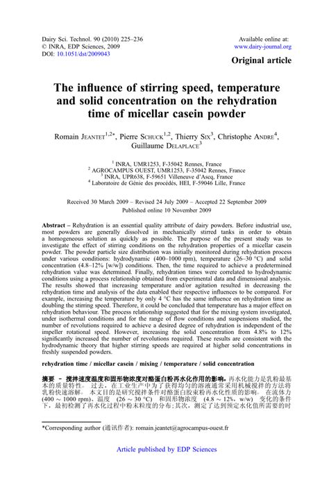 Pdf Stirring Speed Temperature And Solid Concentration Influence On