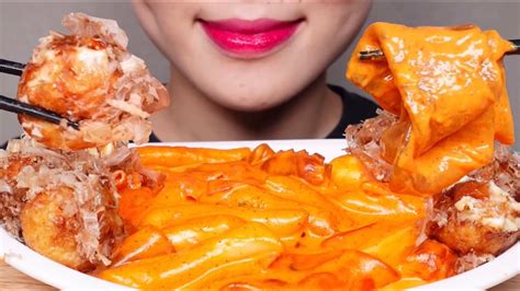 Rose Tteeokbokki Takoyaki 로제떡볶이 타코야끼 리얼사운드 먹방 Eating Sound Mukbang