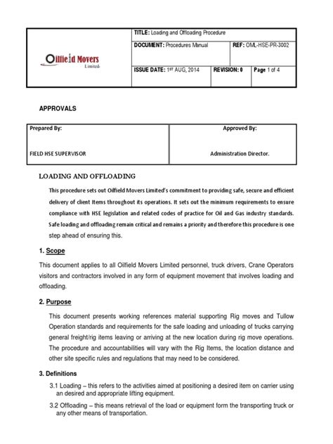 Loading And Offloading Procedure Oml Hse Pr 3002 Draft Pdf Truck
