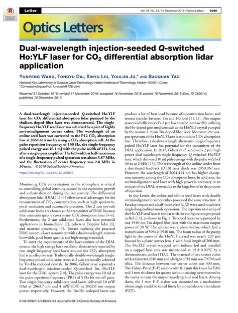 Pdf Dual Wavelength Injection Seeded Q Switched Hoylf Laser For Co 2