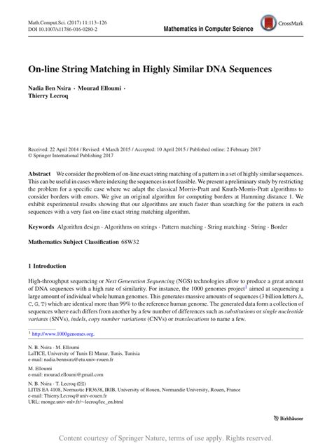 On Line String Matching In Highly Similar Dna Sequences Request Pdf