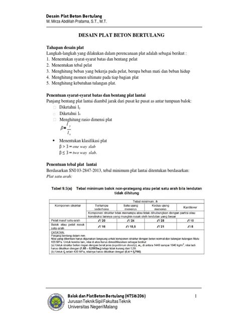 Tahapan Perencanaan Plat Beton Bertulang Pdf