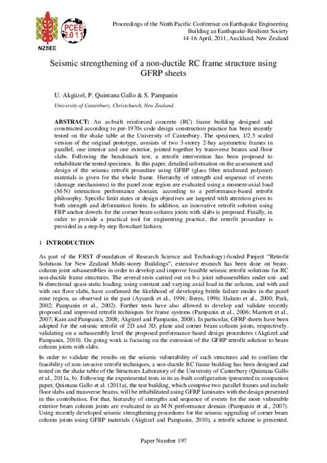Pdf Seismic Strengthening Of A Non Ductile Rc Frame Structure Using Gfrp Sheets