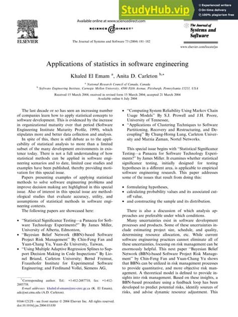 Applications Of Statistics In Software Engineering Pdf