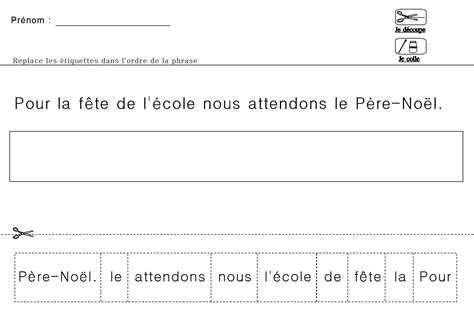 La phrase recomposer une phrase avec des étiquettes Noel maternelle