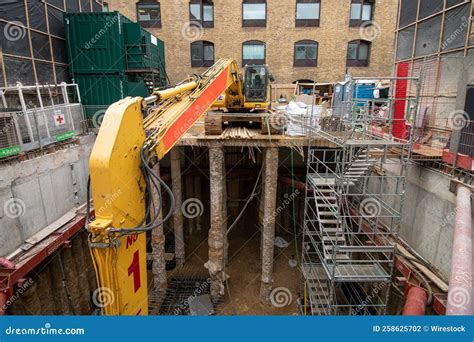Construction Site Excavation With Temporary Propping Concrete Piles