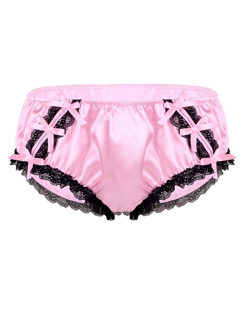 Yartina Men S Satin Lace Ruffle Underwear Bikini Briefs French Maid Panties Pink Xxl Walmart