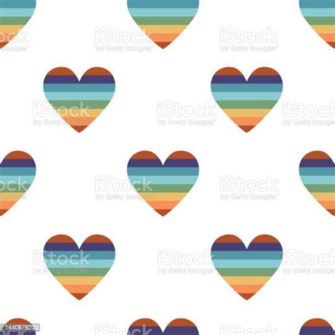 벡터 플랫 손 그린 원활한 패턴 하트 Shped 자존심 Lgbt 무지개 플래그 1960 1969 년에 대한 스톡 벡터 아트 및