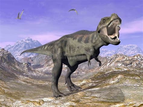 Tyrannosaurus Roaring At Triceratops 3d Render Stock Illustration