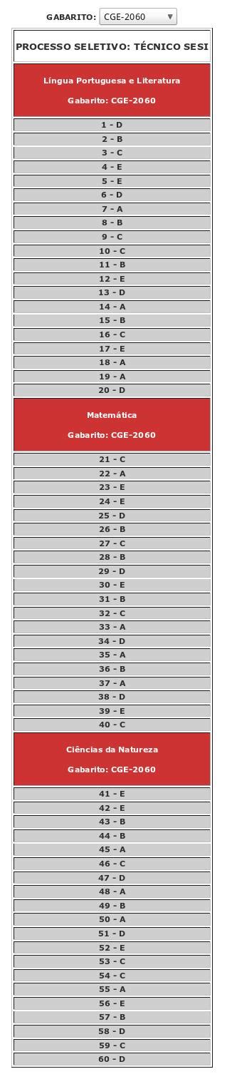Ensino Profissionalizante Sesi Senai Gabarito Da Prova CGE 2060 De