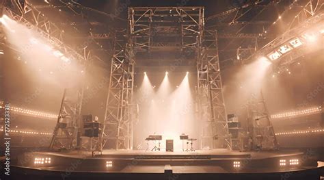 A Live Stage Production Being Built In A Center Stage Type Venue Stage Rigging Equipment