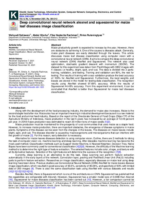 Pdf Deep Convolutional Neural Network Alexnet And Squeezenet For Maize Leaf Diseases Image
