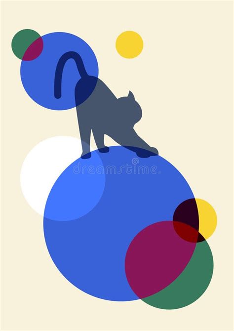 Cute Cat Silhouette Aesthetic Boho Style Kitty On Colorful Blobs 2d