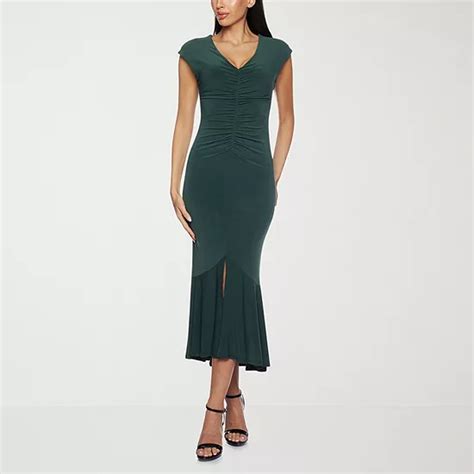 Premier Amour Womens Short Sleeve Midi Sheath Dress Color Olive