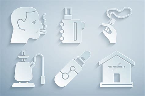 전자 담배 담배를 피우는 손 물 담뱃대 집에서 아니오 및 남자 아이콘을 설정합니다 벡터 3차원 형태에 대한 스톡 벡터 아트 및 기타 이미지 Istock