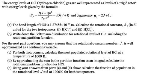 The Energy Levels Of Hcl Hydrogen Chloride Gas Are