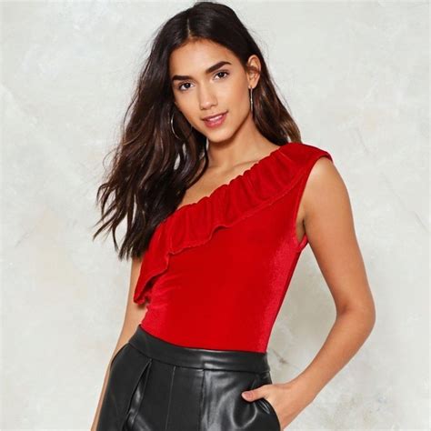 Nasty Gal Tops Red Velvet Bodysuit Poshmark