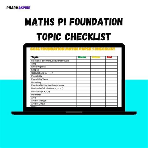 Aqa Gcse Maths Revision Checklist Foundation Paper 1 Etsy Uk