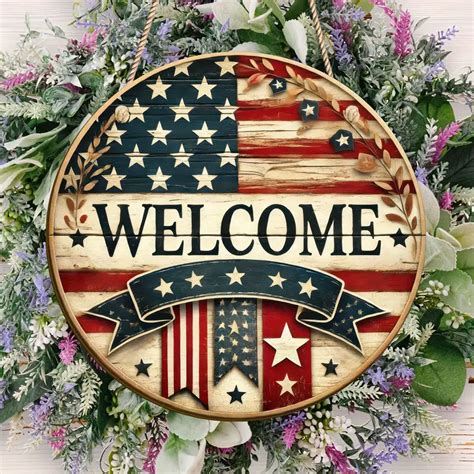 아트 데코 스타일의 나무 미국 국기 환영 표지 벽 조각 러스틱한 낡은 나무 벽걸이 예술 작품 거실 농가 장식 Temu Republic Of Korea