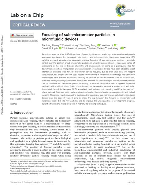 PDF Focusing Of Sub Micrometer Particles In Microfluidic Devices
