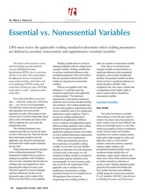 Essential Vs Nonessential Variables Pdf Construction Welding