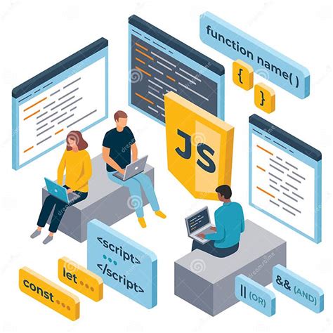 Linguagem De Programação Javascript Ilustração Isométrica Da Linguagem