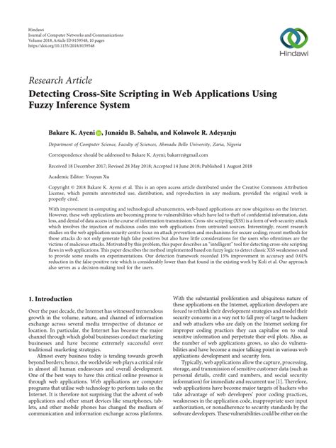 Pdf Detecting Cross Site Scripting In Web Applications Using Fuzzy