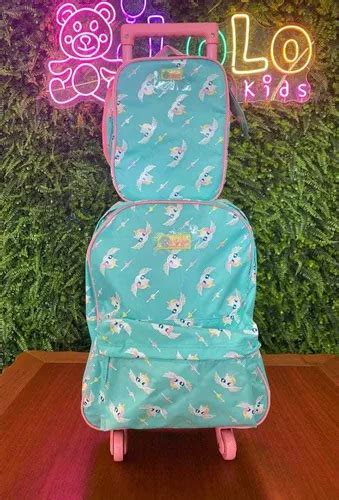 Mochila Rodinha E Lancheira Infantil Unicórnio Escolar Puket