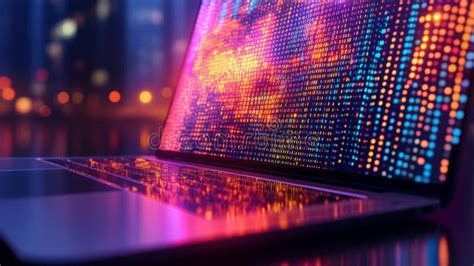 laptop displaying colorful data visualization at night stock illustration illustration of