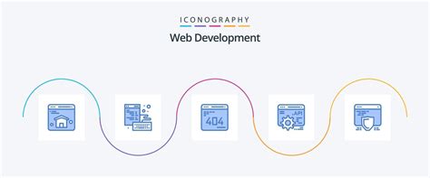 Web Development Blue 5 Icon Pack Including Shield Protection Development Application