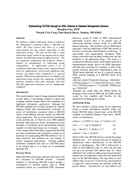 Pdf Representing Dicom Through An Xml Schema In Database Management